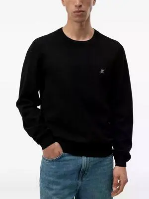 Hugo Setallo Knitted-piqué Sweater With Metallic Stacked-logo - Black