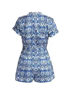 Alice + Olivia Majolica-print Belted Playsuit
