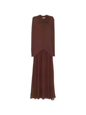 Patrizia Pepe Ribbed-knit Fluid-skirt Dress - Brown