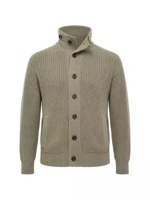 PAOLO PECORA Ribbed-knit High-neck Cardigan - Green