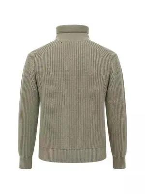PAOLO PECORA Ribbed Knit High Neck Cardigan - Green
