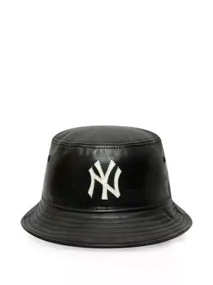 New Era Mlb Logo-embroidered Leather Bucket Hat