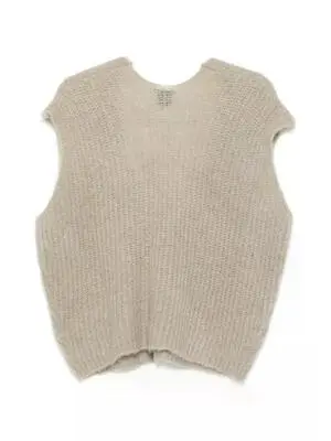 ALYSI Ribbed Knit V-neck Sweater Vest - Neutrals