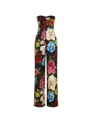 Alice + Olivia Floral Print Strapless Wide-leg Jumpsuit