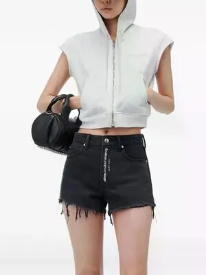 Alexander Wang Zip-up Short-sleeve Hoodie With Crystal Embellishment - Grey