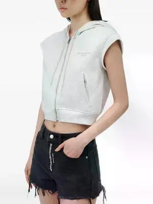 Alexander Wang Zip-up Short-sleeve Hoodie With Crystal Embellishment