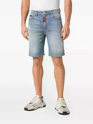 Philipp Plein Distressed Paint Splatter Denim Shorts
