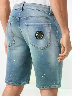 Philipp Plein Distressed Paint Splatter Denim Shorts