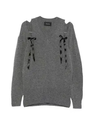 Simone Rocha Bow-embellished Cold-shoulder Sweater - Grey