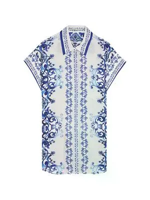 Alice + Olivia Floral-print Linen Shirt - White