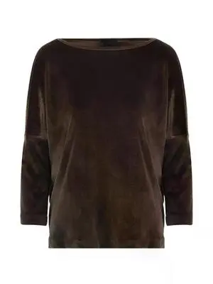 F.IT Velvet-effect Boat-neck Sweater - Brown