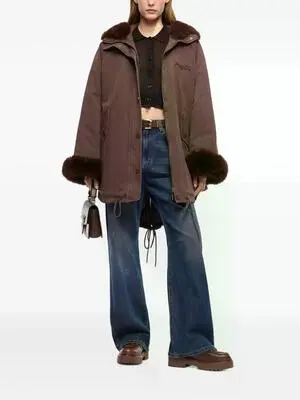 Pinko Faux-fur Trim Hooded Coat - Brown