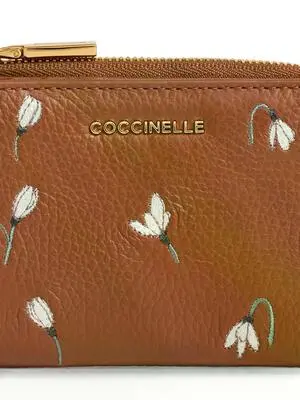 COCCINELLE Small Metallic Floral-embroidered Leather Wallet