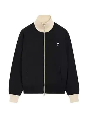 AMI Paris Zipped Cotton Sweatshirt With De Coeur - Black