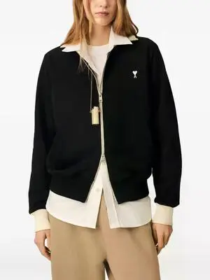 AMI Paris Zipped Cotton Sweatshirt With De Coeur