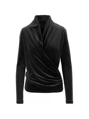 F.IT Wrap-style Long-sleeved Draped Blouse - Black