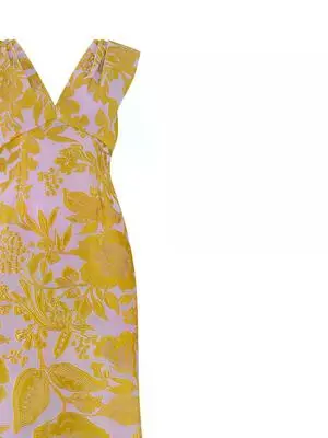 Lela Rose Floral Fil Coupé V-neck Maxi Dress - Pink