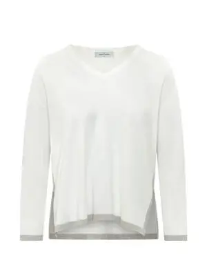 GRAN SASSO V-neck Lurex-trim Top - White