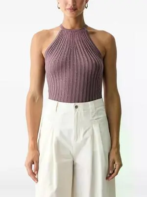 Guess Rhinestone-embellished Ribbed Top - Purple