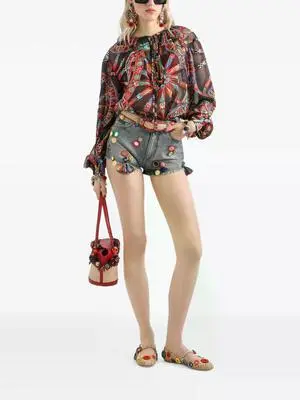 Dolce & Gabbana Carretto-print Devoré Twill Top - Black