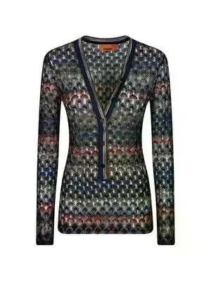 Missoni Crochet-knit V-neck Cardigan - Blue