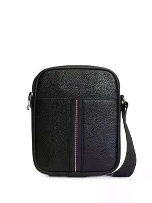 Tommy Hilfiger Pebble-effect Stripe-detail Messenger Bag - Black