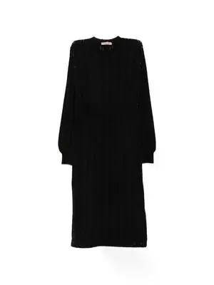 TWINSET Pointelle-knit Long-sleeve Dress - Black