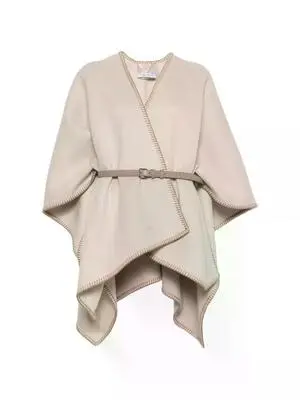 Max Mara Colomba Belted Wool Poncho - Neutrals
