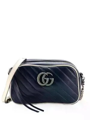 Gucci Gg Marmont Shoulder Bag Diagonal Quilted Leather Small Crossbody Bag - Blue
