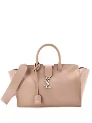 Saint Laurent Monogram Cabas Crocodile Embossed Leather Small Satchel - Pink