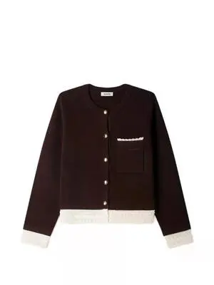 Sandro Embroidered-trim Patch-pocket Cardigan - Brown
