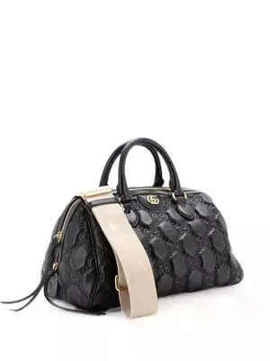 Gucci Ophidia Convertible Boston Top Handle Bag Gg Matelasse Leather Medium Satchel - Black