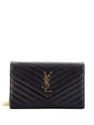 Saint Laurent Classic Monogram Wallet On Chain Matelasse Chevron Leather Medium Crossbody Bag - Black