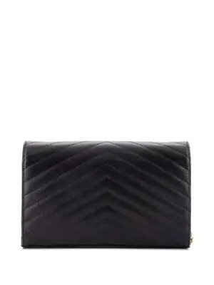 Saint Laurent Classic Monogram Wallet On Chain Matelasse Chevron Leather Medium Crossbody Bag - Black