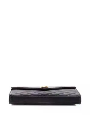 Saint Laurent Classic Monogram Wallet On Chain Matelasse Chevron Leather Medium Crossbody Bag - Black