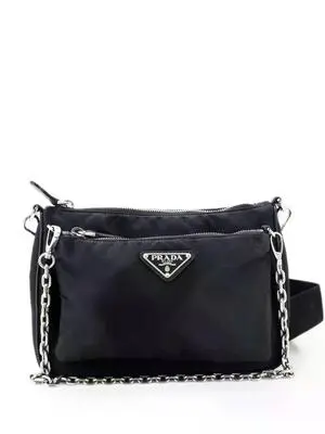 Prada Double Pouch Convertible T Tecido Small Crossbody Bag - Black
