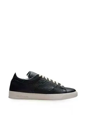 Kiton Cross-stitch Leather Sneakers - Black