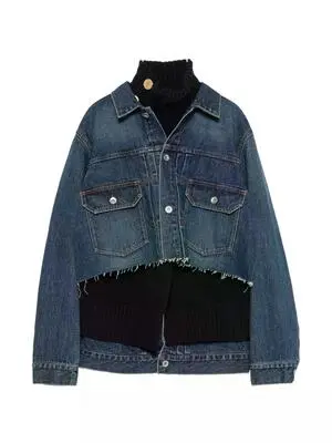 Sacai Raw-cut Knit-panelled Denim Jacket - Blue