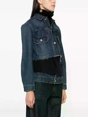 Sacai Raw-cut Knit-panelled Denim Jacket