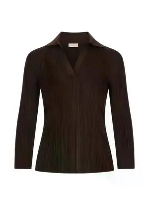 Agnona Ribbed Knit V-neck Long Sleeve Top - Brown
