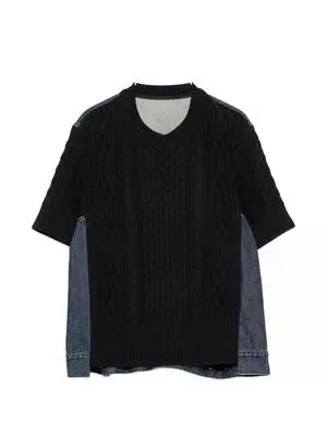 Sacai Cable-knit Denim-panel Sweater