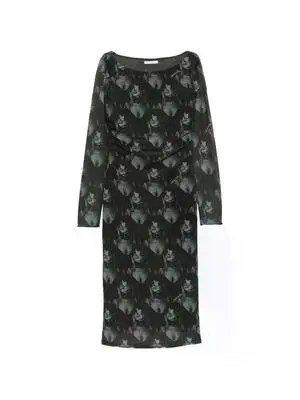 Patrizia Pepe Graphic Print Ruched Midi Dress - Green