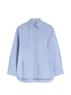 JIL SANDER Pleated Waist Fil-à-fil Shirt - Blue