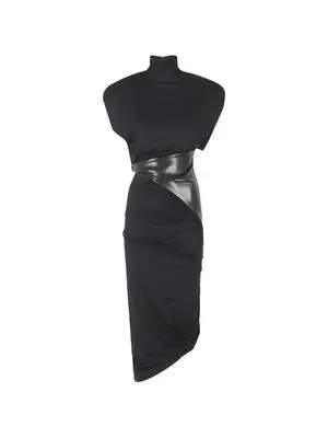 Andamane Asymmetrical Ruched Faux-leather Panel Dress