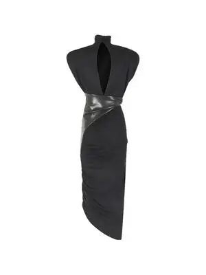 Andamane Asymmetrical Ruched Faux-leather Panel Dress