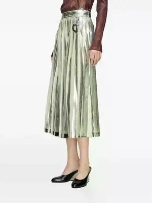 MAISON MARGIELA Foil Finish Pleated Midi Skirt - Green