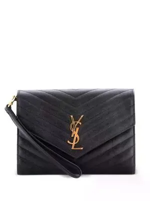Saint Laurent Classic Monogram Envelope Wristlet Clutch Bag - Black