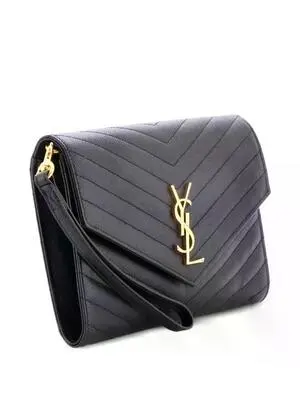 Saint Laurent Classic Monogram Envelope Wristlet Clutch Bag - Black