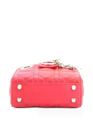 Dior Lady Cannage Quilt Lambskin Micro Shoulder Bag - Red