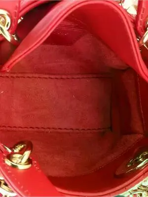 Dior Lady Cannage Quilt Lambskin Micro Shoulder Bag - Red